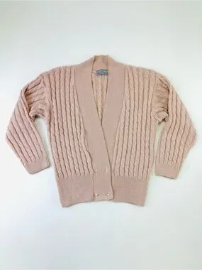 Vintage | Sweaters | True Vintage 9s Cable Knit Cardigan Dusty Rose ...